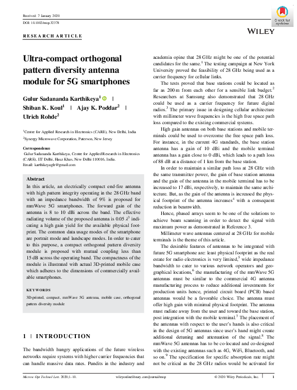 (PDF) Ultra‐compact orthogonal pattern diversity antenna module for 5G ...