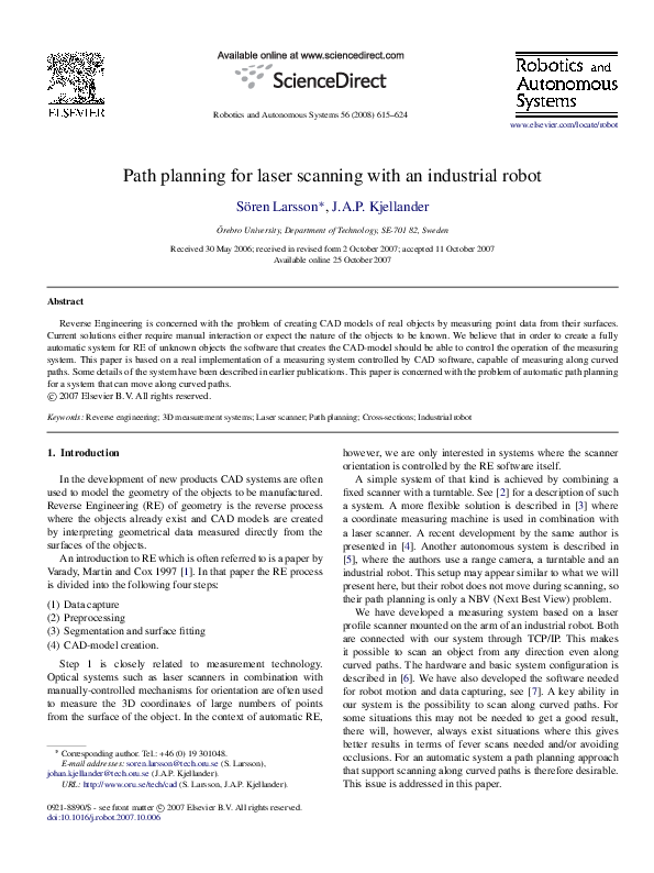 (PDF) Path planning for laser scanning with an industrial robot