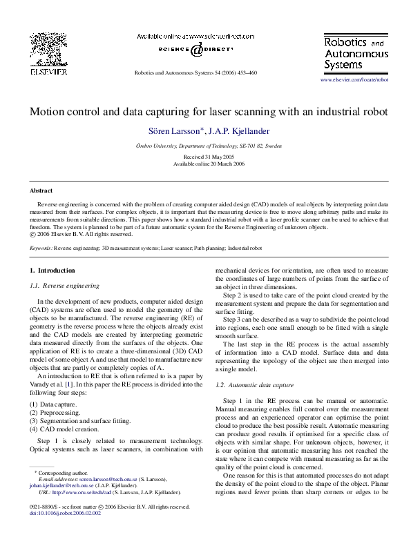(PDF) Motion control and data capturing for laser scanning with an industrial robot