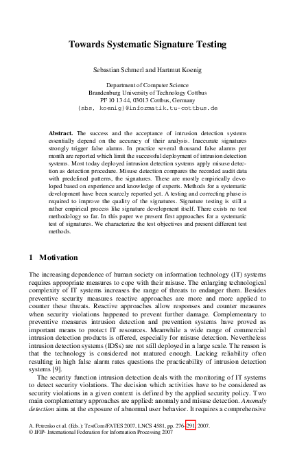 (PDF) Towards Systematic Signature Testing