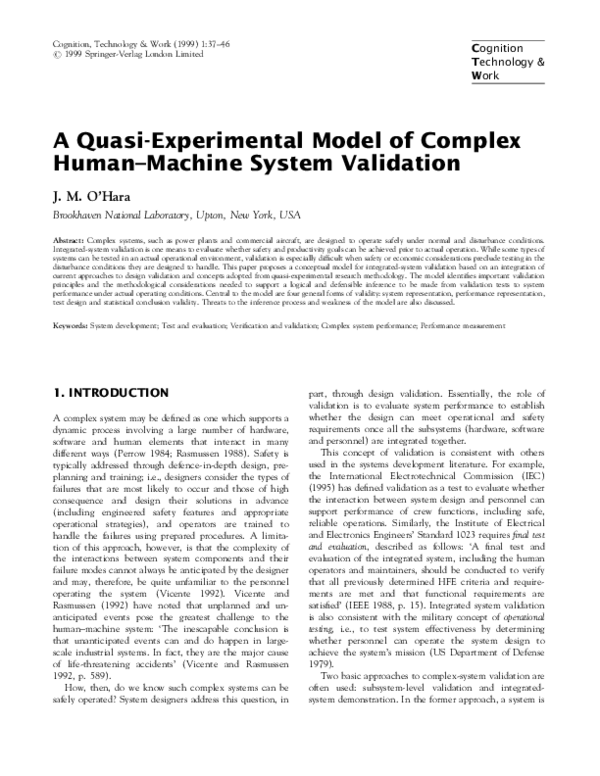 (PDF) A Quasi-Experimental Model of Complex Human-Machine System Validation