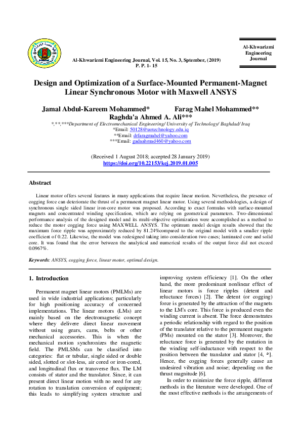 (PDF) Design and Optimization of a Surface-Mounted Permanent-Magnet Linear Synchronous Motor ...