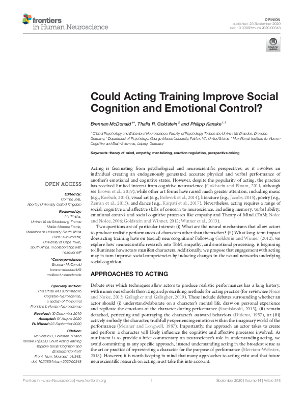 (PDF) Could Acting Training Improve Social Cognition and Emotional Control?