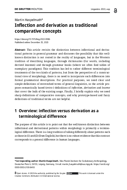 (PDF) Inflection and derivation as traditional comparative concepts
