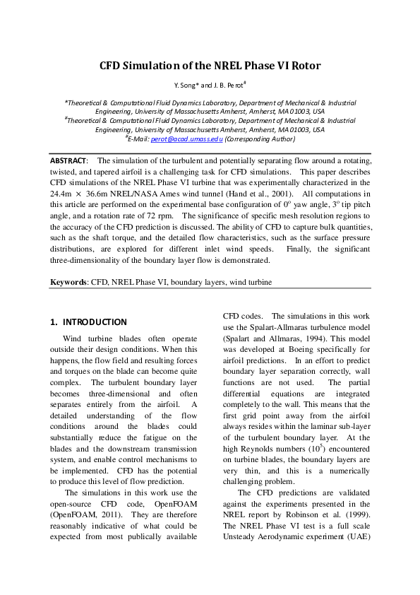 (PDF) CFD Simulation of the NREL Phase VI Rotor