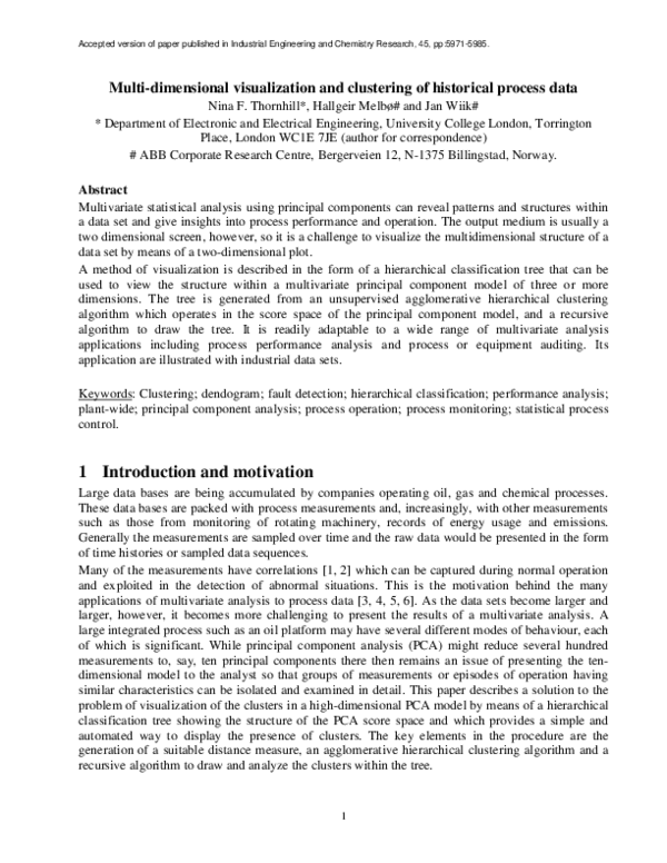 (PDF) Multidimensional Visualization and Clustering of Historical Process Data | Jan inge Wiik ...