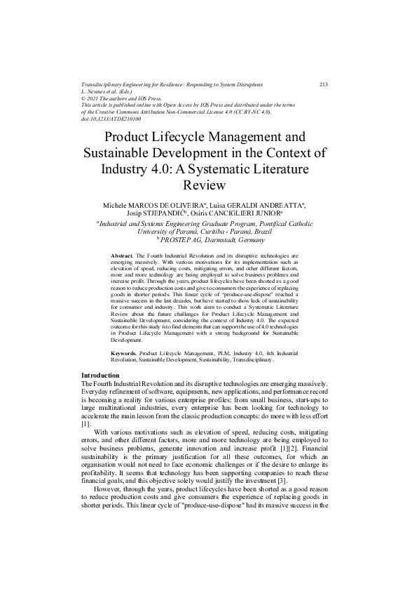 (PDF) Product Lifecycle Management and Sustainable Development in the Context of Industry 4.0: A ...