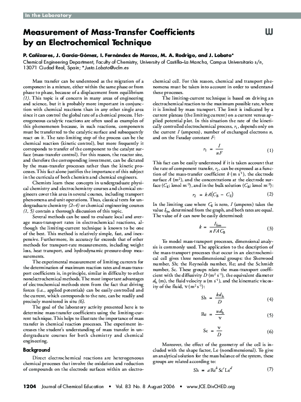(PDF) Measurement of Mass-Transfer Coefficients by an Electrochemical ...