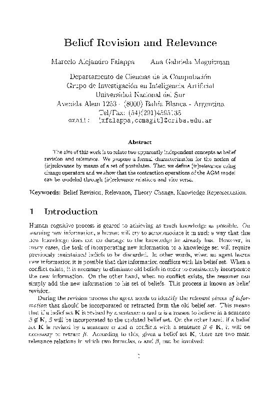 (PDF) Belief revision and relevance