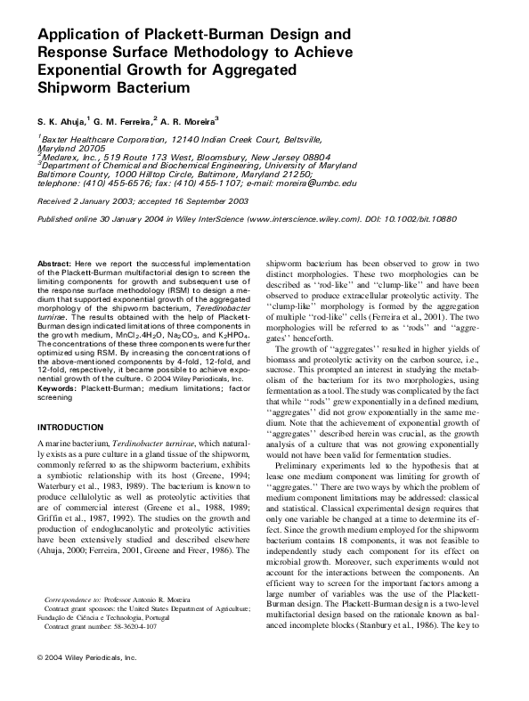 (PDF) The application of Plackett-Burman design and response ...