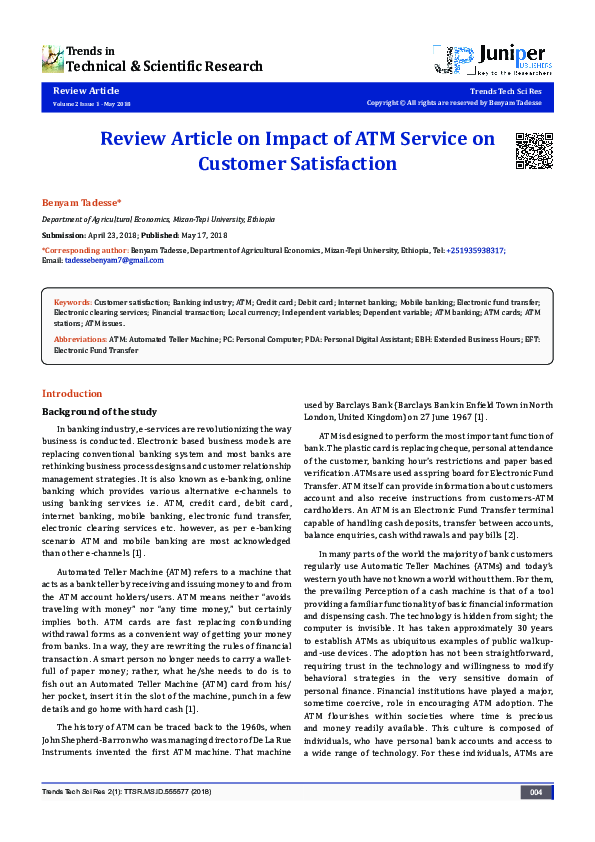 (PDF) Review Article on Impact of ATM Service on Customer Satisfaction