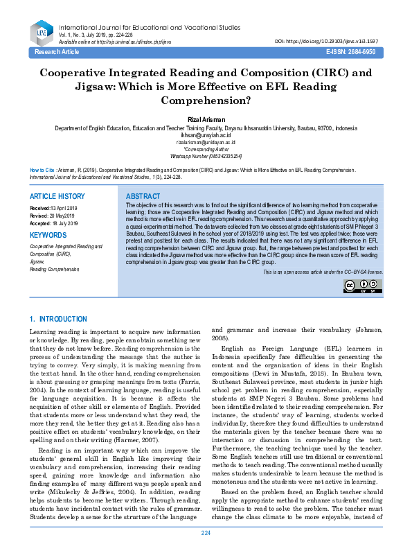 (PDF) Cooperative Integrated Reading and Composition (CIRC) and Jigsaw ...