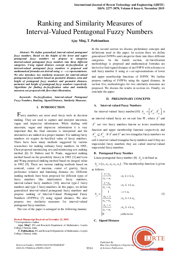 (PDF) Ranking and Similarity Measures of Interval-Valued Pentagonal ...
