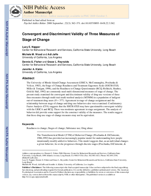 (PDF) Convergent and discriminant validity of three measures of stage ...