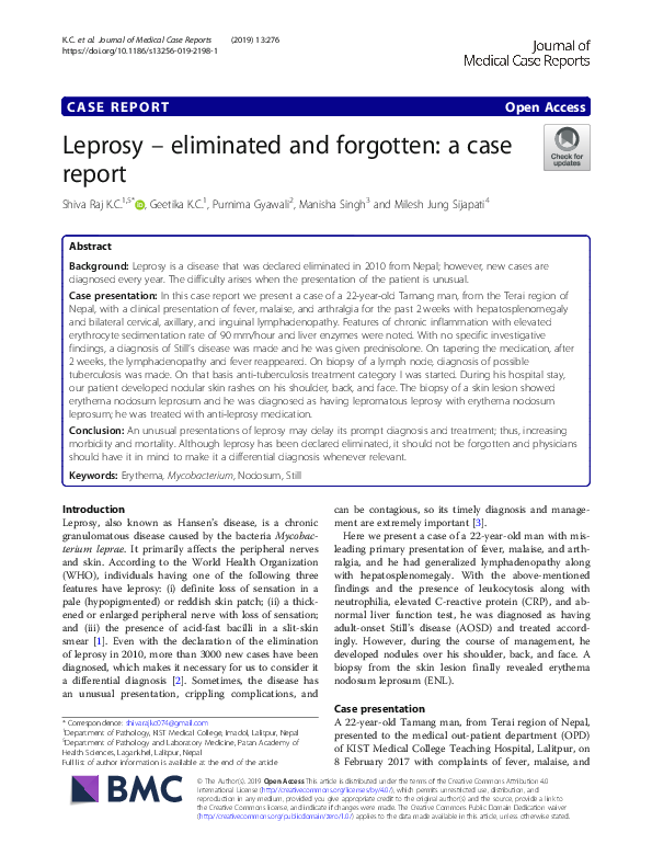 (PDF) Leprosy – eliminated and forgotten: a case report