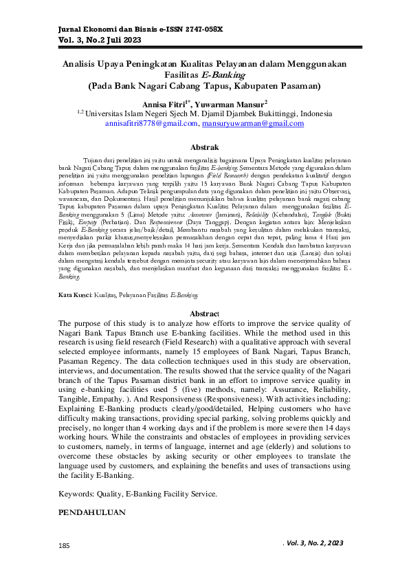 (PDF) Analisis Upaya Peningkatan Kualitas Pelayanan dalam Menggunakan Fasilitas E-Banking