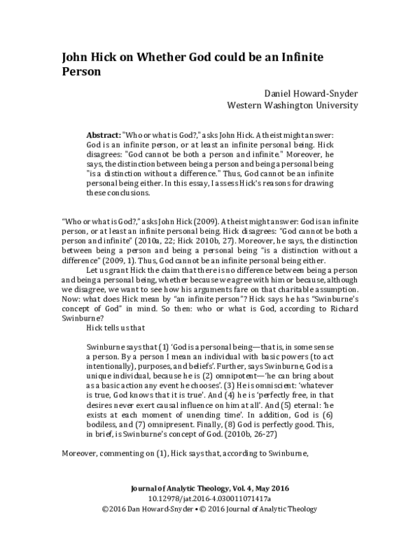 (PDF) John Hick on whether God could be an Infinite Person