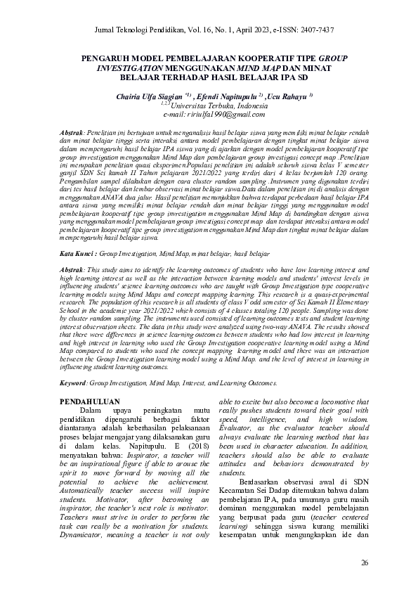 (PDF) Pengaruh Model Pembelajaran Kooperatif Tipe Group Investigation Menggunakan Mind Map Dan ...