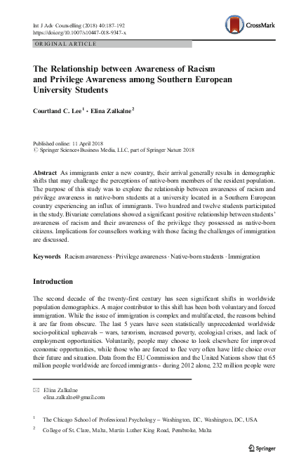 (PDF) The Relationship between Awareness of Racism and Privilege ...