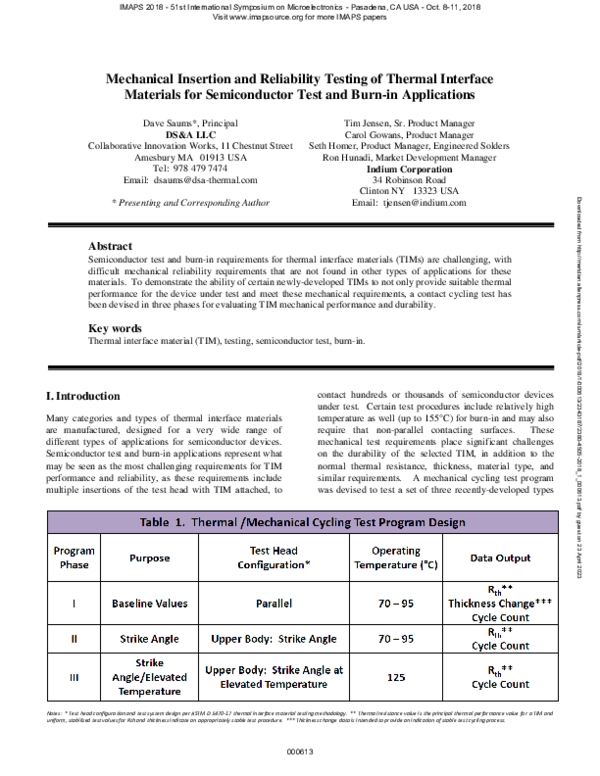 (PDF) Mechanical Insertion and Reliability Testing of Thermal Interface ...