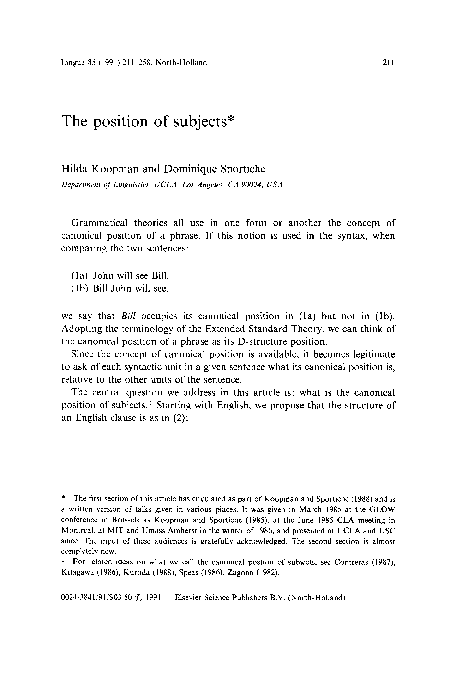 (PDF) The position of subjects
