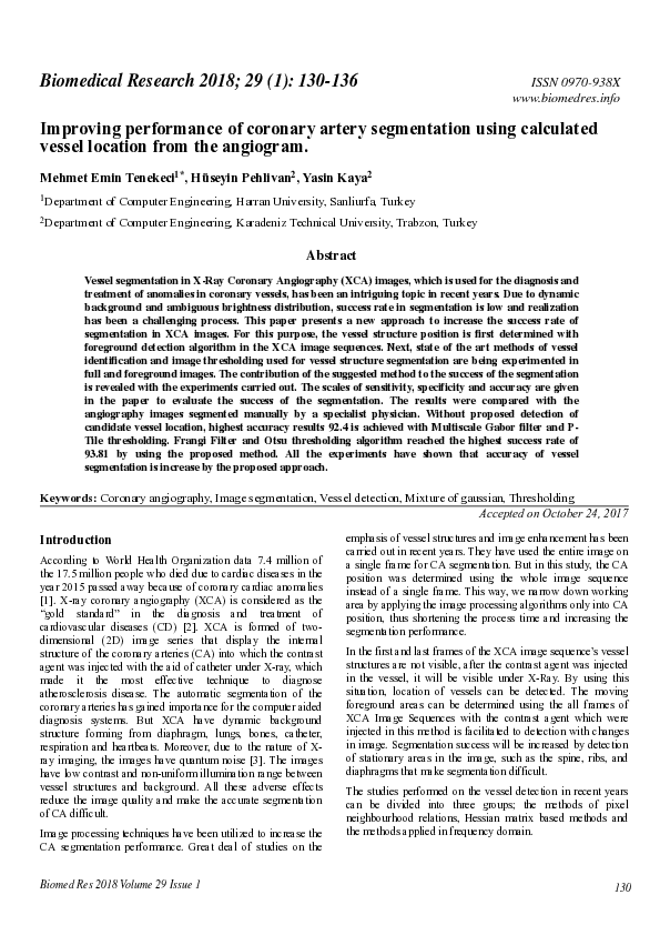 (PDF) Improving performance of coronary artery segmentation using calculated vessel location ...