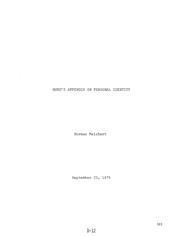 (PDF) Hume's Appendix on Personal Identity