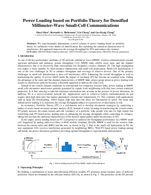 (PDF) Power Loading based on Portfolio Theory for Densified Millimeter-Wave Small-Cell ...