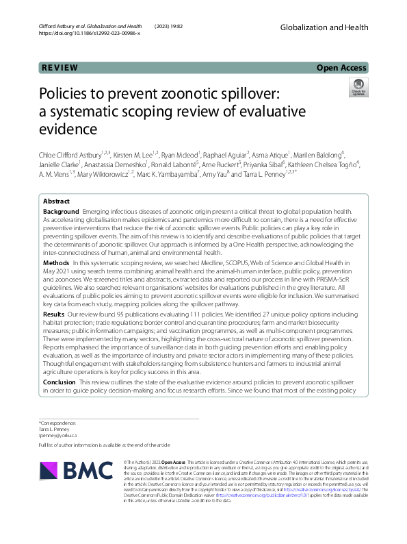 (PDF) Policies to prevent zoonotic spillover: a systematic scoping ...