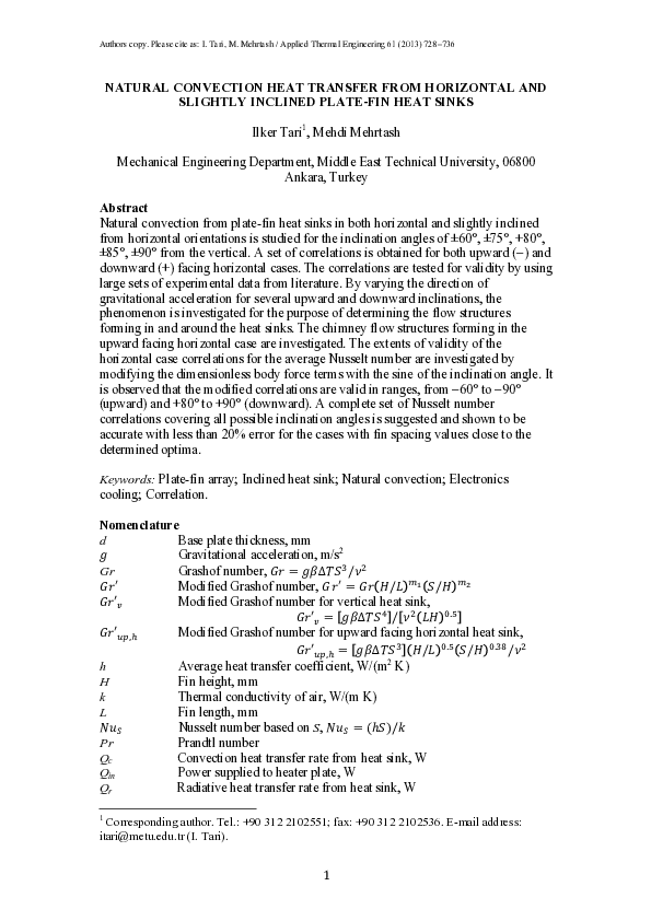 (PDF) Natural convection heat transfer from horizontal and slightly ...