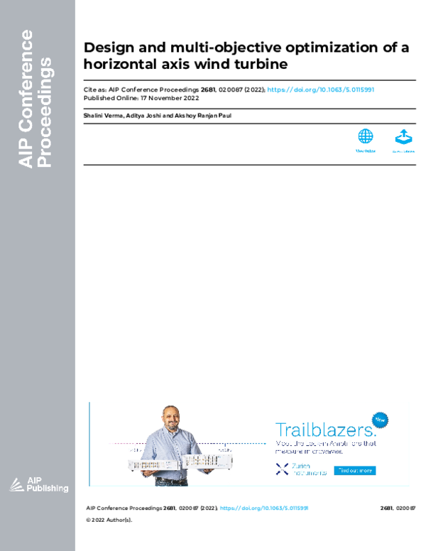 Pdf Design And Multi Objective Optimization Of A Horizontal Axis Wind