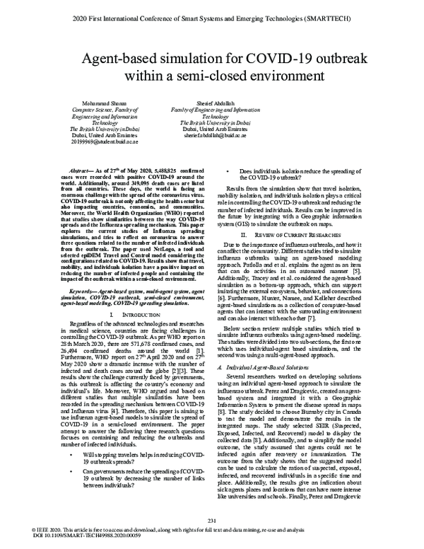 (PDF) Agent-based simulation for COVID-19 outbreak within a semi-closed environment | Mohammad ...