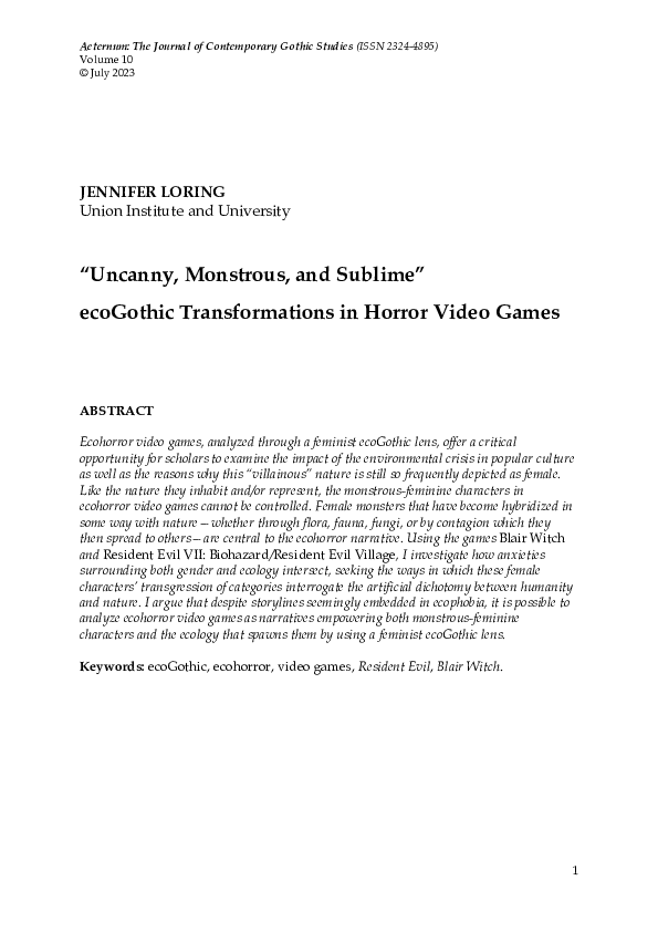 (DOC) "Uncanny, Monstrous, and Sublime" ecoGothic Transformations in Horror Video Games