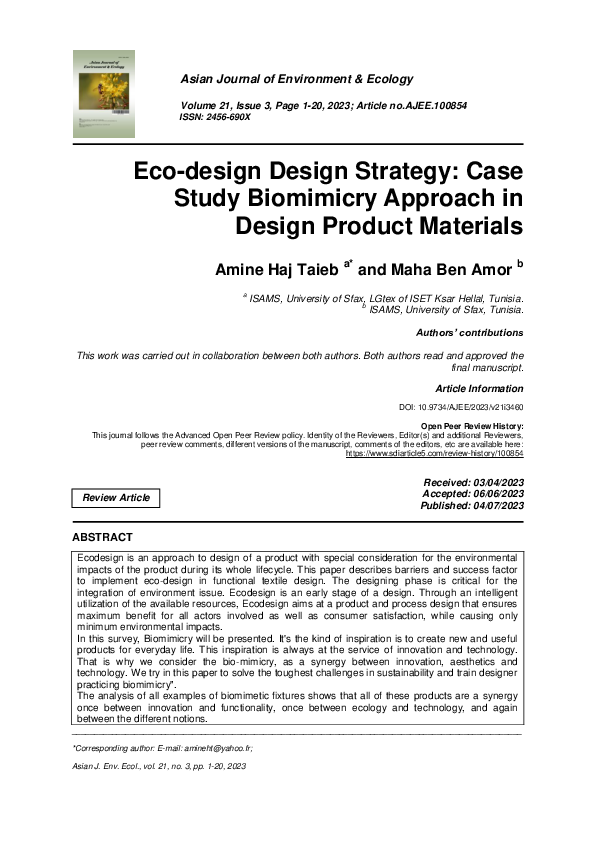 (PDF) Eco-design Design Strategy: Case Study Biomimicry Approach in ...
