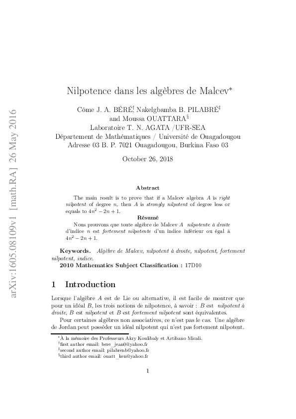 (PDF) Nilpotence dans les alg\`ebres de Malcev
