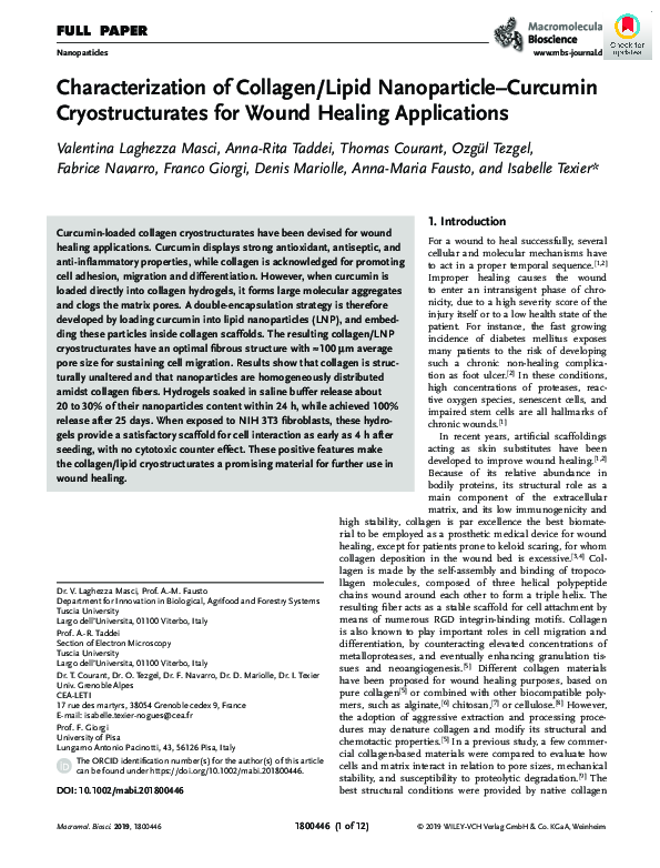 (PDF) Characterization of Collagen/Lipid Nanoparticle–Curcumin ...