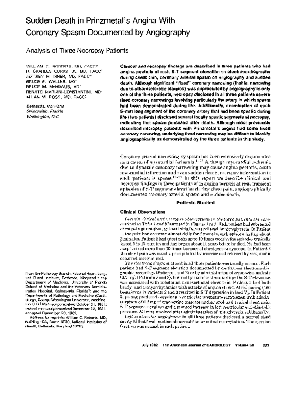 (PDF) Sudden death in prinzmetal's angina with coronary spasm ...