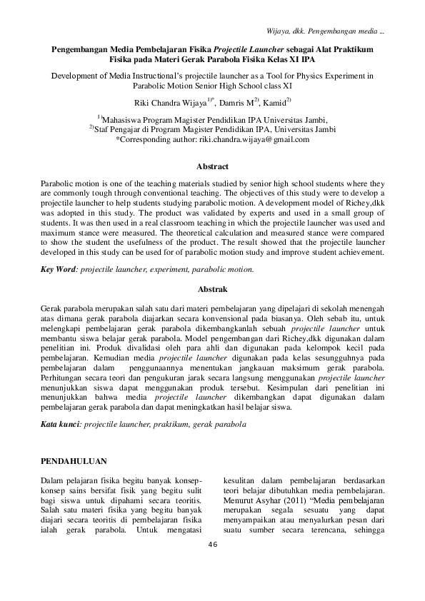 (PDF) Pengembangan Media Pembelajaran Fisika Projectile Launcher ...