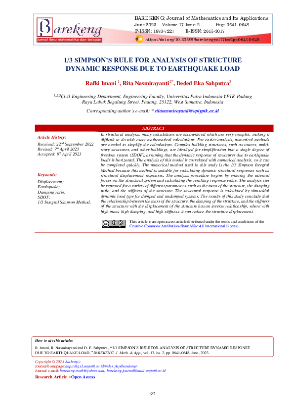 (PDF) 1/3 Simpson’s Rule for Analysis of Structure Dynamic Response Due to Earthquake Load