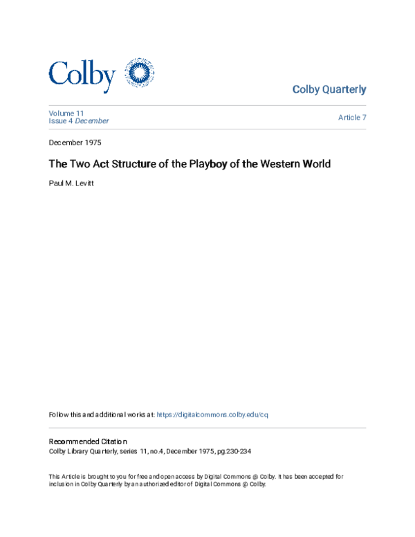 (PDF) The Two Act Structure of the Playboy of the Western World