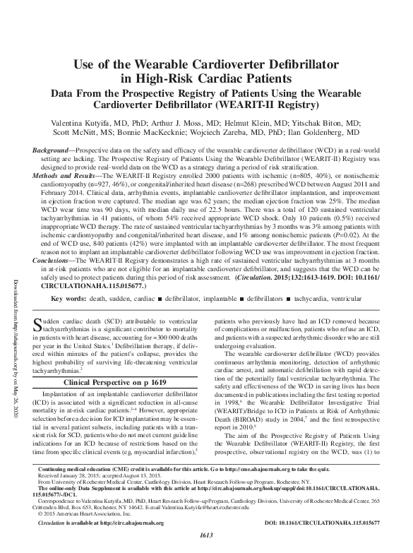 (PDF) Use of the Wearable Cardioverter Defibrillator in High-Risk ...