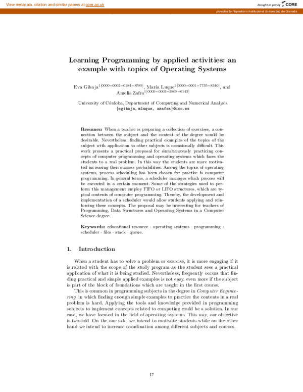 (PDF) Learning Programming by applied activities: an example with ...