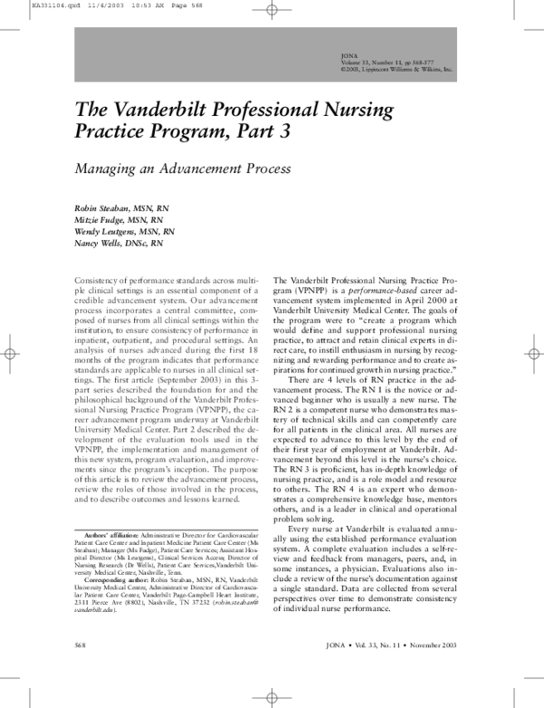 (PDF) The Vanderbilt Professional Nursing Practice Program, Part 3