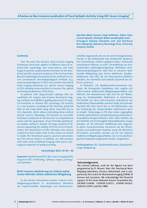 Pdf A Review On Non Invasive Localisation Of Focal Epileptic Activity