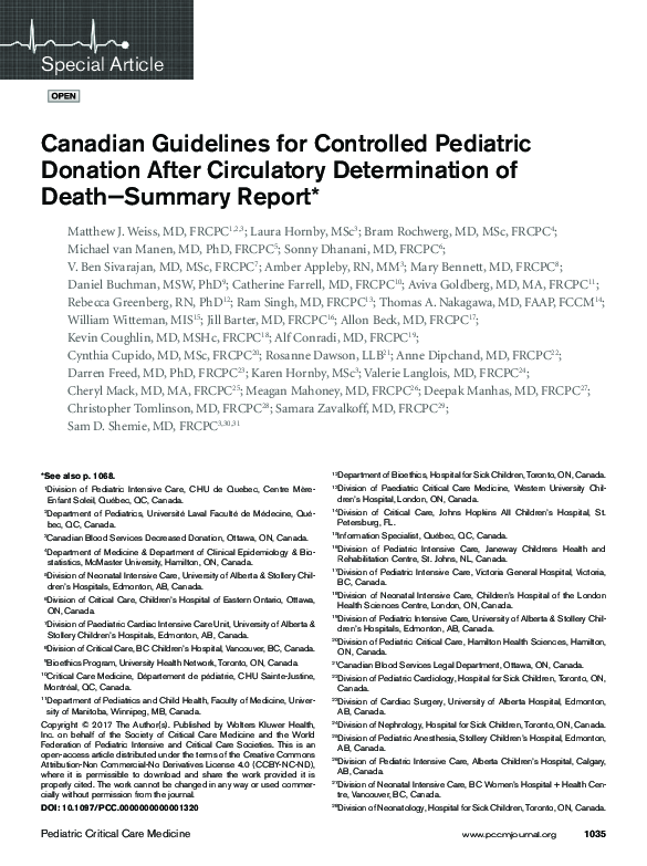 (PDF) Canadian Guidelines for Controlled Pediatric Donation After ...