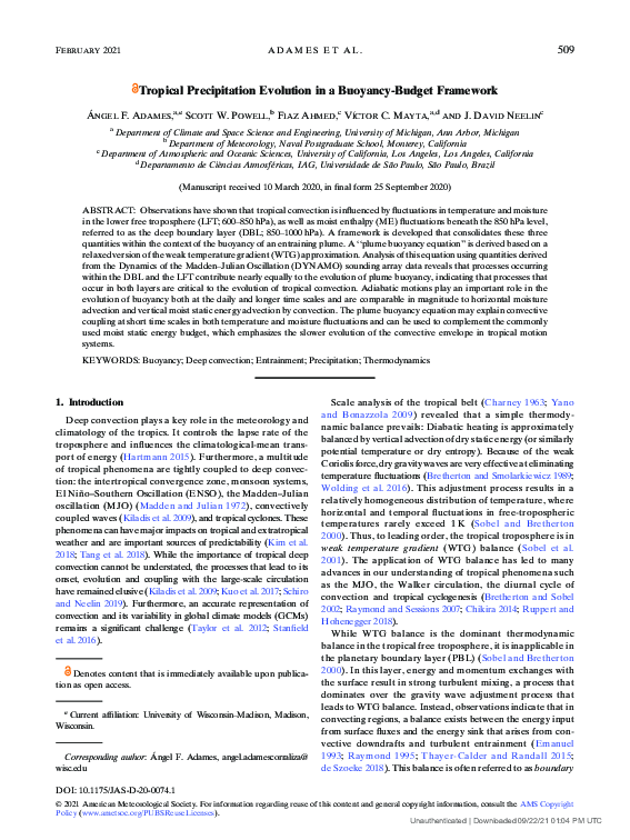 (PDF) Tropical Precipitation Evolution in a Buoyancy-Budget Framework