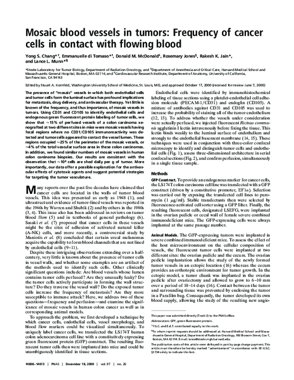 (PDF) Mosaic blood vessels in tumors: Frequency of cancer cells in ...