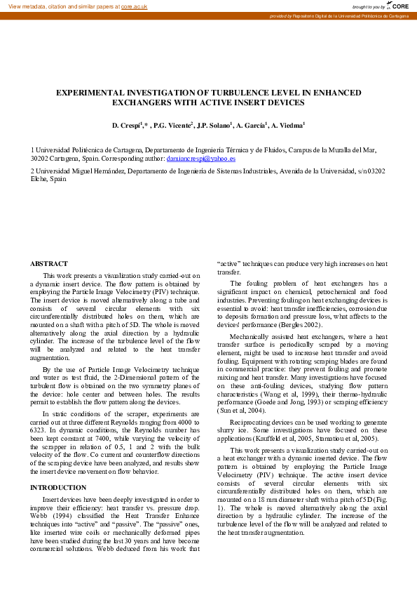 (PDF) Experimental investigation of turbulence level in enhanced heat ...