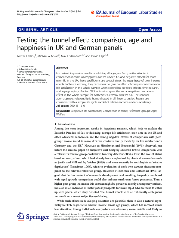 (PDF) Testing the Tunnel Effect: Comparison, Age and Happiness in UK ...