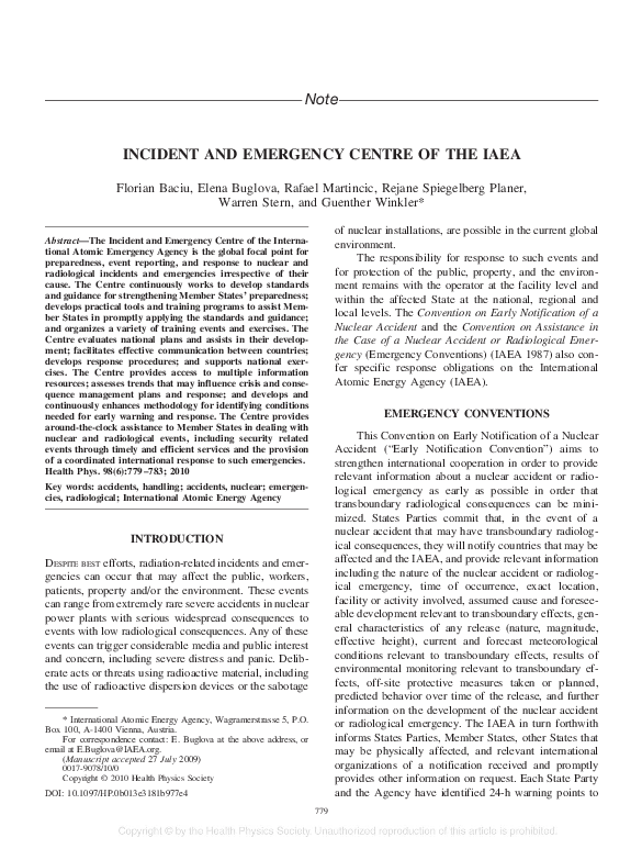 (PDF) Incident and Emergency Centre of the Iaea